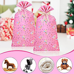 2 Pcs 70"x 40" Large Jumbo Gift Bag for Giant Gifts, Extra Big Plastic Present Bag for Huge Gifts Wrapping Bags with 2 Rolls Ribbons for Baby Shower Birthday Christmas Party Supplies (Fresh Style)