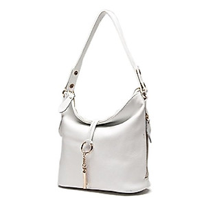 Fashion Designer Women Shoulder Bag Metal Tassel Real Leather Tote Handbag Ladies Crossbody (White)