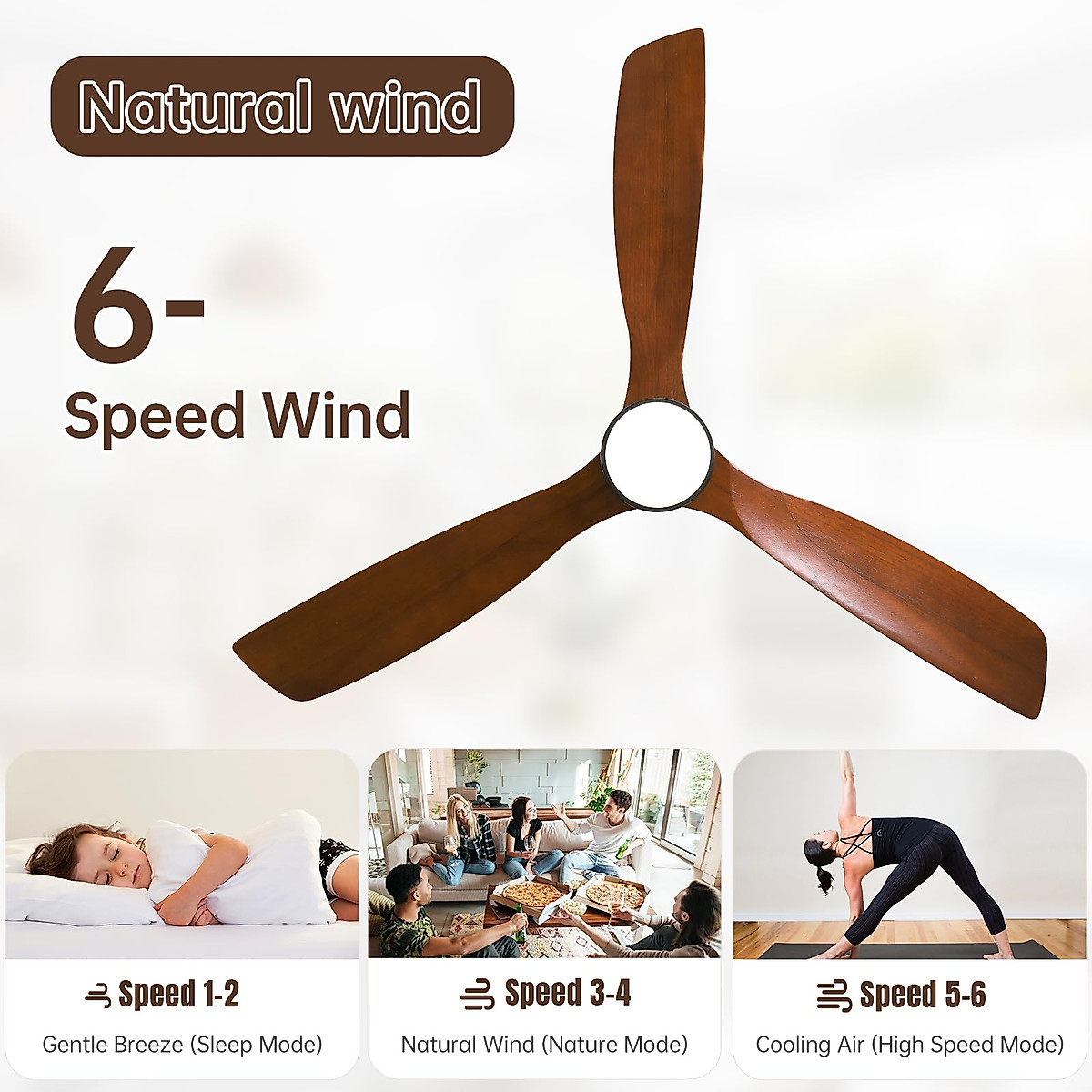 60 inch Wood Ceiling Fan with Light, Outdoor Ceiling Fans for Covered Patios, Walnut Ceiling Fan, Remote Control, Large Ceiling Fan for Porch/Garage/Farmhouse