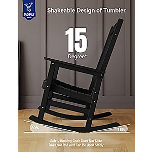 YEFU Outdoor Rocking Chair, Poly Lumber Patio Rocker Chair with High Back, Poly Rocking Chair Look Like Real Wood, Widely Used for Lawn, Porch, Backyard, Indoor and Garden,380lb Heavy Duty(Black)