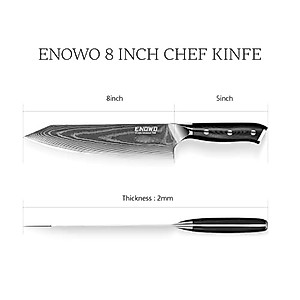 enowo Damascus Chef Knife 8 Inch, Japanese VG-10 Stainless Steel with Premium G10 Handle&Triple Rivet, Razor Sharp Kitchen Knife,Gift Box,Ergonomic,Superb Edge Retention, Stain & Corrosion Resistant