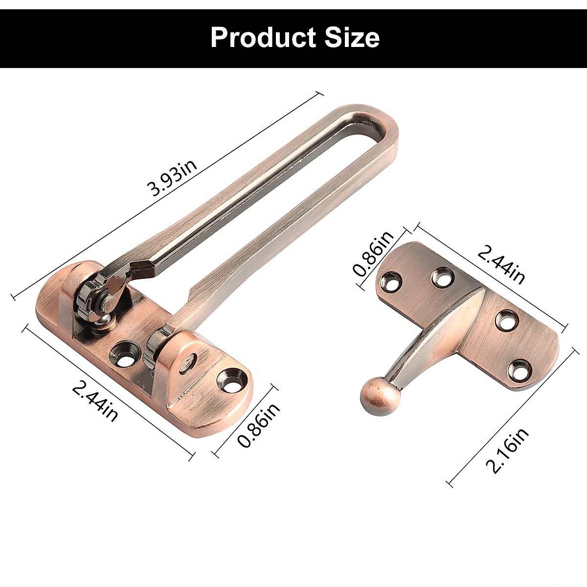 SAISN Door Reinforcement Lock Latch Swing Bar Lock for Home Security Front Door Locks for Kids Thicken Solid Aluminium Alloy (Silver)