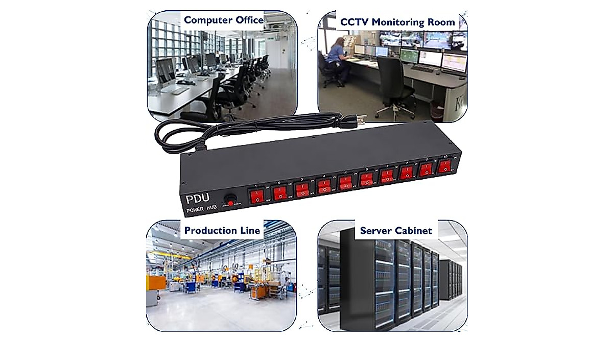 10 Outlet Horizontal Rack Mount PDU Power Strip - Surge Protection