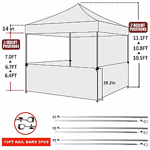 Eurmax 10'x10' Ez Pop-up Booth Canopy Tent Commercial Instant Canopies with 1 Full Sidewall & 3 Half Walls and Roller Bag, with 4 SandBags + 3 Cross-Bar(White)
