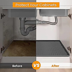 Sdpeia Waterproof Under Sink Mat for Kitchen and Bathroom - Protects Cabinets from Leaks 31 x 22 inches Kitchen Cabinet Liner (Grey)