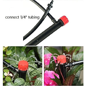 La Farah 50pcs Drip Irrigation Emitters for 1/4" Irrigation Tubing,Adjustable 360 Degree Irrigation Dripper with 1/4" Barbed Coupling Fittings,Garden Drip Emitters for (4-7mm) Watering System Kit