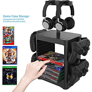 Wedorat Xbox Series X/PS5/Switch Multifunctional Game Disk Storage Tower Holder for PS5 Console, Game Disk Rack and Controller/Headset Stand Holder Compatible with Xbox Series X/Switch/PS5 Black
