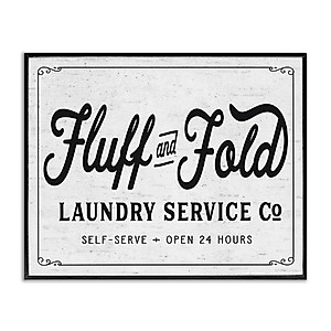 Stupell Industries Fluff and Fold Laundry Room Vintage Country Sign, Designed by Lettered and Lined Wall Art, 16 x 20, Black Framed