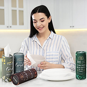 PerKoop 8 Pcs Car Tissue Holder Christian Verses Cylinder Boxes with Facial Tissue Bulk Religious Disposable Round Bible Napkins for Women Teacher Prayer Nurse Holiday Church Supplies Gifts