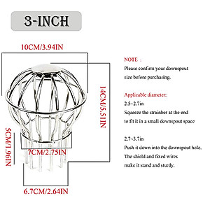 11Pcs Gutter Guard Downspout Leaf Filter Set, Aulufft 3 Inch 304 Stainless Steel Seeds Debris Down Pipe Gutter Balloon Guard Filter Strainer Gutter Protector Cleaner