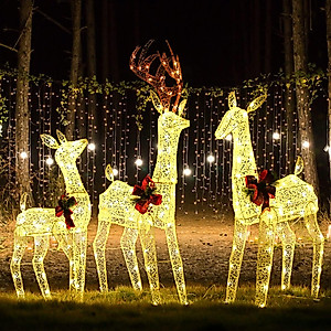 3-Piece Christmas Reindeer Family Set, Warm White Lighted Christmas Decoration Outdoor, Waterproof Christmas Deer Decor for Yard Patio Lawn Garden Party