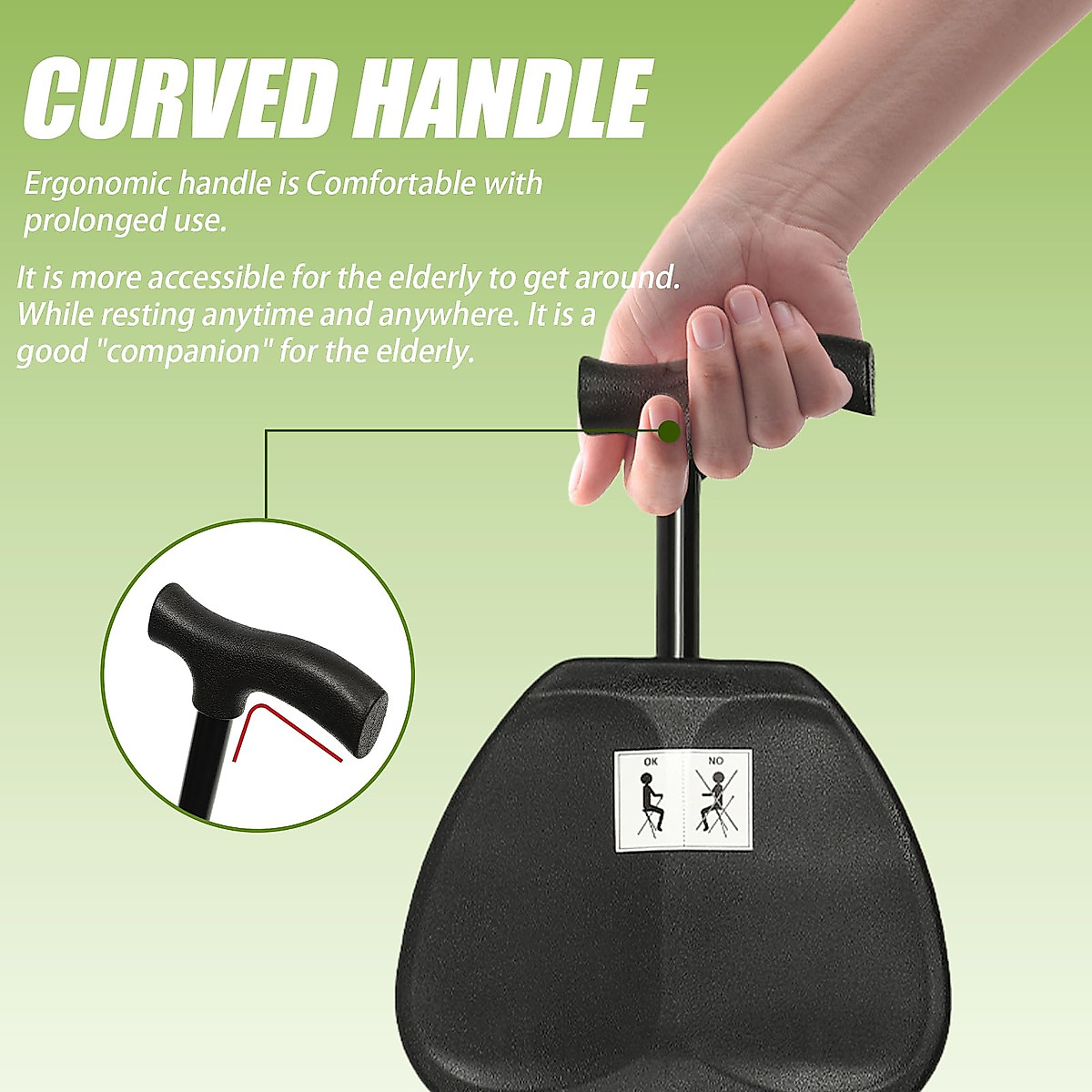 Walking Cane Chair, Walking Stick, Portable Folding Cane with Seat is 34 Inches Tall, Supports up to 240 Pounds, Anti-Slip Lightweight Walking Stick for Seniors (Black)