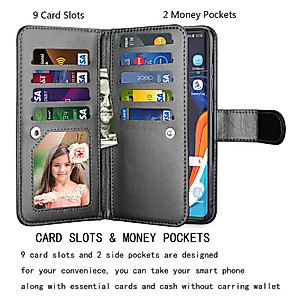 NJJEX Galaxy S20 Case, for Samsung Galaxy S20 Wallet Case 6.2", [9 Card Slots] PU Leather ID Credit Holder Folio Flip [Detachable] Kickstand Magnetic Phone Cover & Lanyard for Samsung S20 [Black]