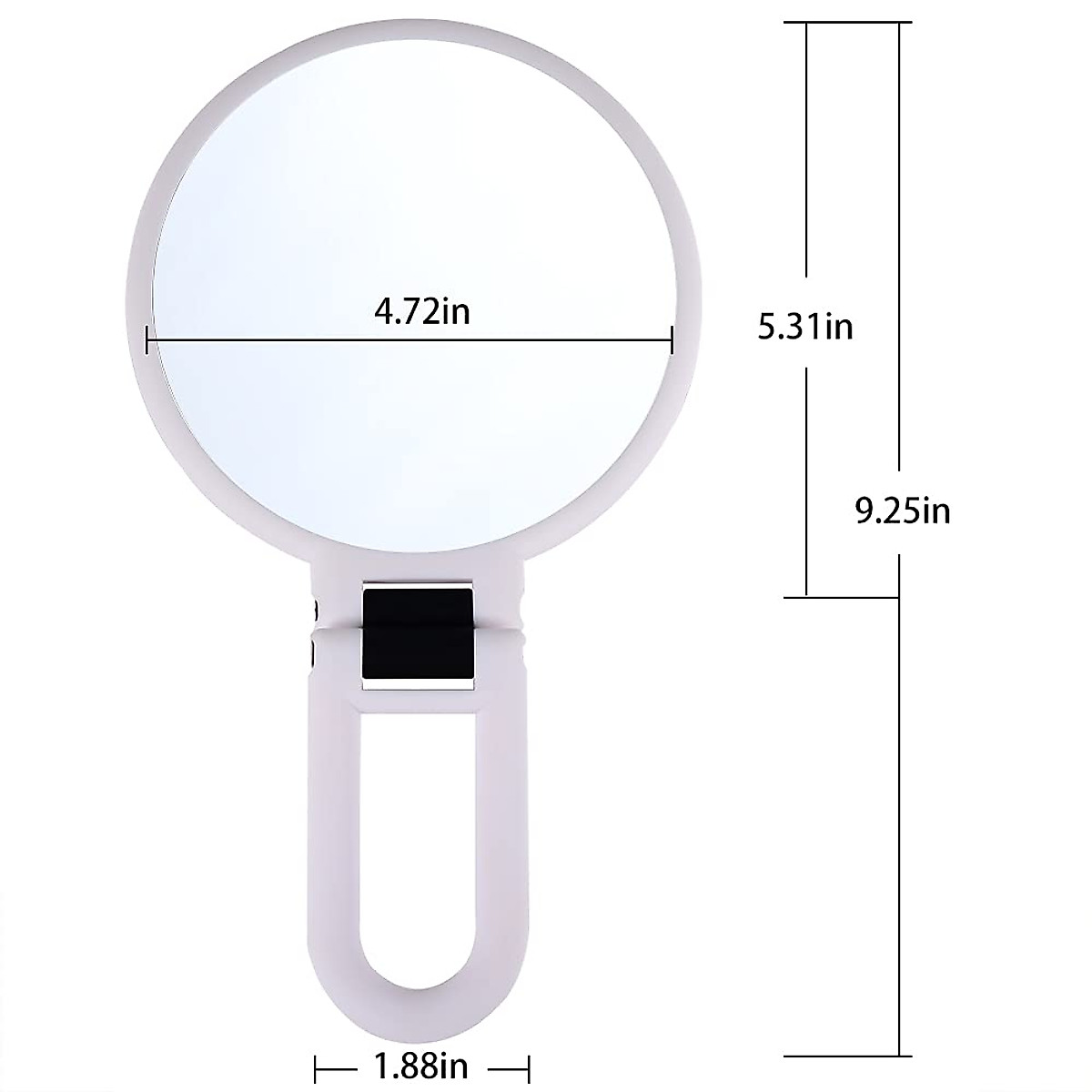 LOTIKO 1x 10x Magnifying Handheld Mirror,Travel Folding Hand Held Mirror,Double Sided Pedestal Magnification and True Image Makeup Mirror, Portable Vanity Cosmetic Mirror for Women （White）