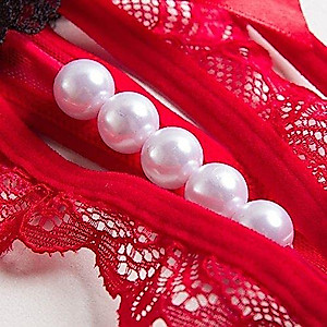 Sekexi Women’s Sexy Panties,Lace G-String Panties for Women Thongs G Strings with Pearls Ball Lace (as1, alpha, m, regular, regular, Red)