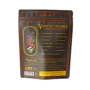 Package of 100,000 Wildflower Seeds - Save The Monarchs Wildflower Seeds Mix - 13 Assorted Varieties of Non-GMO Heirloom Flower Seeds for Planting Including Butterfly Milkweed, Echinacea, & Wallflower