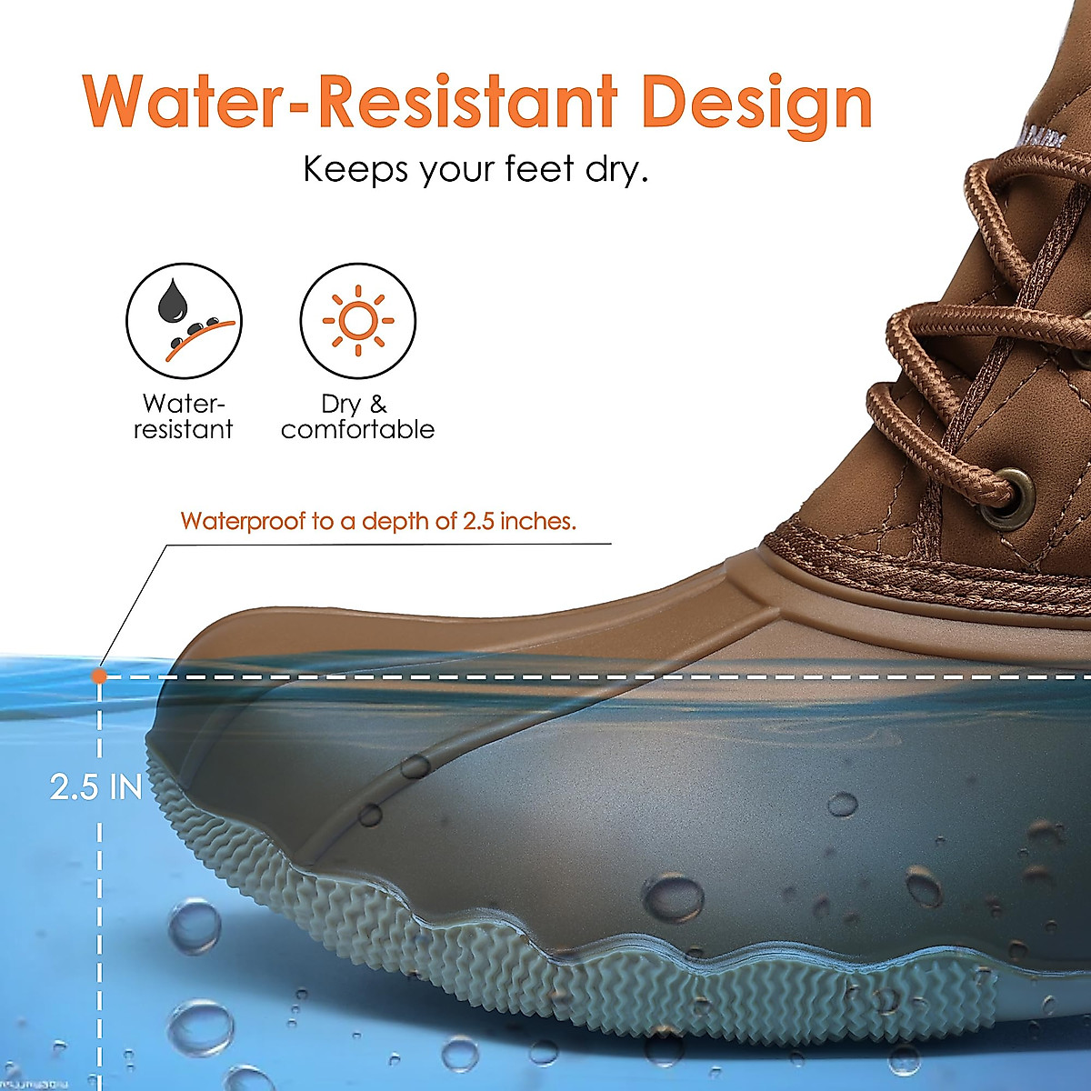 DREAM PAIRS Women’s SDSB2211W-1 Waterproof Duck Rain Boots Ankle high Snow Boots Lace up Winter Boots,TAN,Size 10