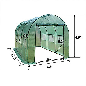 Greenhouse Outdoor Plant Gardening Hot Greenhouse 12' X 7' X 7' Portable Greenhouse Large Walk-in Green Garden Hot House with Roll-Up Windows, Zippered Door