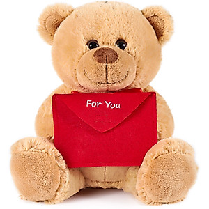 BRUBAKER Teddy Bear with Red Envelope - for You - 9.84 Inches - Cuddly Plush Toy - Stuffed Animal - Brown