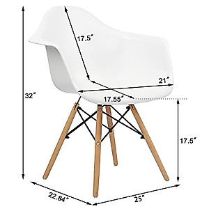 GOTMINSI Set of 4 Dining Chairs,Mid-Century Modern Dining Room Plastic Chairs, Outdoor Side Chairs with Wood Legs for Kitchen, White