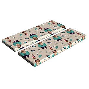 Ambesonne Sailboat Bench Cushion Set of 2, Potbelly Sailor with Striped Clothes and Blue Whales Hand Drawn Design, Standard Size Foam Pad and Decorative Cover, 45" x 15" x 2", Multicolor