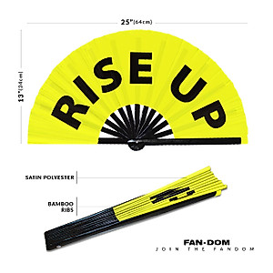 Rise up hand fan foldable bamboo circuit hand fan funny gag slang words expressions statement gifts Festival accessories Rave handheld Circuit event fan Clack fans (Yellow)