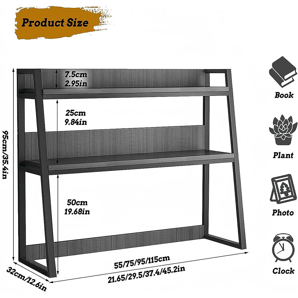 Cmzbock Computer Desktop Bookshelf,Desk Hutch,3-Tier Wood Hutch Bookcase Organizer,Easy to Install,for Home Office Dorm Furniture Wood Hutch Bookcase (Dark Oak Color, 45.2in)
