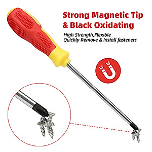 VHEONET Magnetic Screwdriver Sets 10 PCS,Craftsman Screwdriver Set with Bag,Flat Head Phillips Screwdriver, Non-Slip Cushion Grip for Repair Home Improvement,Red & Yellow