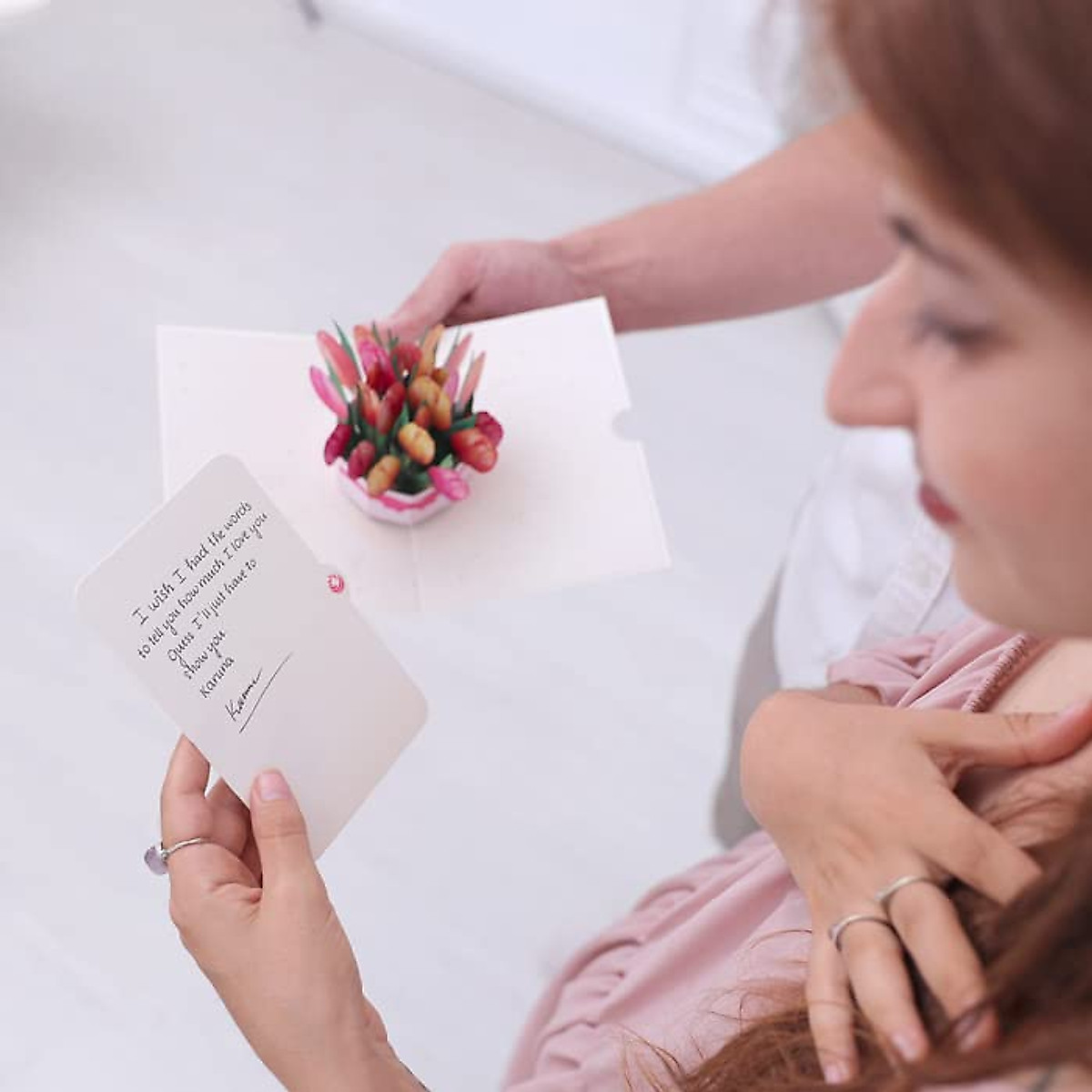 UNIPOP Tulips Bouquet Pop Up Card, Anniversary Card for Wife, Valentine Day Card for Her & Daughter, Happy Mothers Day Card, Thank You Card, Flower 3D Card