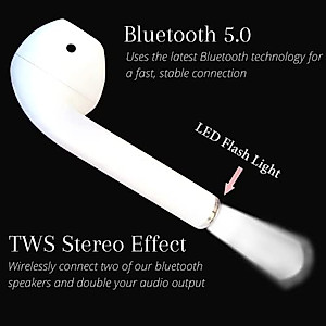 Upgraded True Wireless Bluetooth Speaker with LED Flashlight, 5 Watts, Built-in Mic, 50 Ft Wireless Range | 1800mAh | Portable Wireless Bluetooth Speaker for Home, Outdoor, Travel, Party, Gift (White)