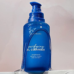 AAVRANI Purifying Oil Cleanser, Non-Greasy, 2-in-1 Hybrid Daily Cleanser and Makeup Remover for All Skin Types with Sandalwood Oil, Camellia Flowers, Aloe to Soothe and Nourish Skin, Gifts and Stocking Stuffers, 3.4 Fl Oz
