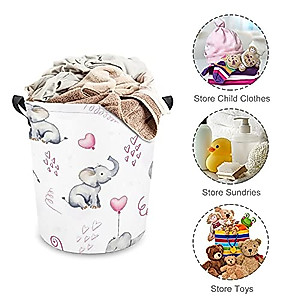 RENJUNDUN Pink Balloon Elephant Laundry Basket Foldable Laundry Hamper with Handles Collapsible Laundry Bucket for Toy Clothes Book, 17.3'' H x 16.5''D