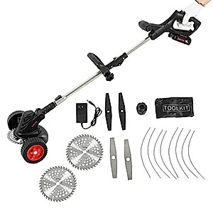 Cordless Weed Eater Battery Powered Black, 4-in-1 Electric Weed Eater 2.0 Ah Li-ion Battery, 3 Types Blades and 8 Lines for Garden and Yard Trimming by Shintyool