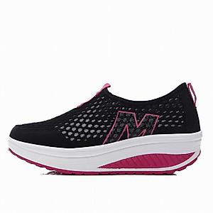 L LOUBIT Women Sneakers Comfort Slip On Wedges Shoes Breathable Mesh Walking Shoes for Women 3308 Black 37
