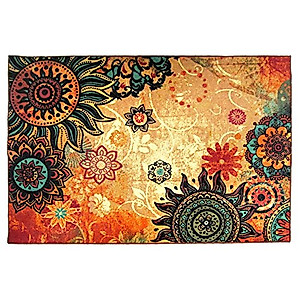 EUCH Contemporary Boho Retro Style Abstract Living Room Floor Carpets,Non-Skid Indoor/Outdoor Large Area Rugs,75"x98" Lotus