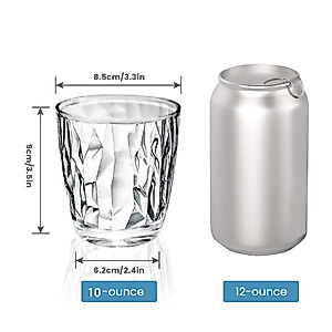 Topsky 10-ounce Plastic Water Tumblers | Set of 4 Transparent Unbreakable Drinking Glasses Clear Acrylic Reusable Juice Wine Cups for Home Picnic Party, Dishwasher Safe, Stackable (Transparent)