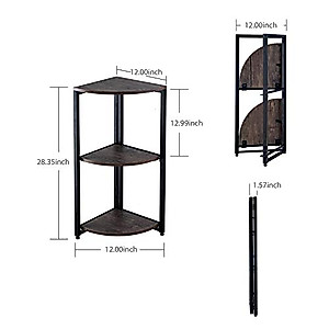 XRESLUCO Corner Shelf, 3-Tier Corner Bookshelf, 12 x 12 x 28.5 Inches Corner Shelf Stand for Living Room, Bedroom and Home Office, Easy to Assemble, Rustic Brown