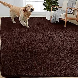 Gorilla Grip Soft Faux Fur Area Rug, Washable, Shed and Fade Resistant, Grip Dots Underside, Fluffy Shag Indoor Bedroom Rugs, Easy Clean, for Living Room Floor, Nursery Carpets, 5x8 FT, Chocolate