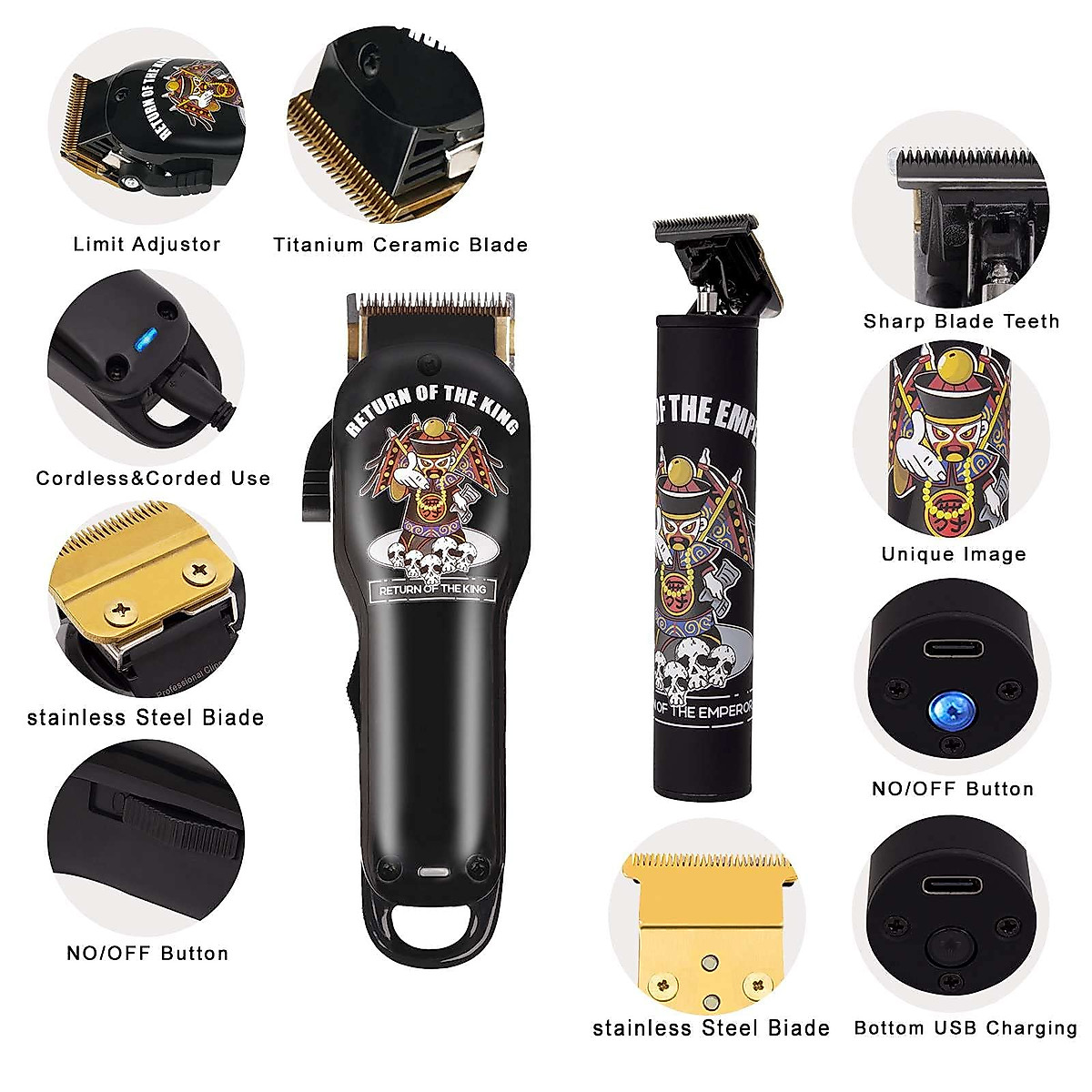 colorski Hair Clippers and Trimmer Kit for Men - Barber Clipper Hair Cutting Kit,Beard T Outliner Trimmers Haircut Grooming Kit with 10 Pcs Guide Combs(Black)…