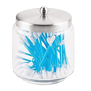 iDesign Forma Glass Bathroom Vanity Glass Apothecary Jar with Lid for Cotton Balls, Swabs, Cosmetic Pads, Candy, 3.5" x 4.5", Clear and Brushed Stainless Steel