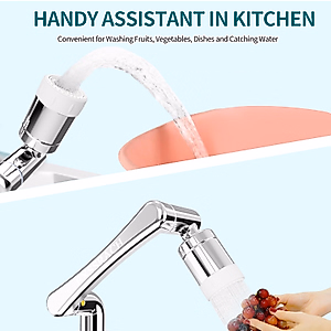 EXSSRACH 1440° Rotating Faucet Extender, Multifunctional 1080°+ 360° Swivel Extension Robotic Arm Sink Aerator for Kitchen/Bathroom, 2 Water Outlet Modes, Silver