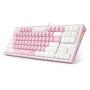 Redragon K611 Dual Color Keys Mechanical Gaming Keyboard Single White LED + RGB Side Edge Backlit 87 Key Tenkeyless Wired Computer Keyboard with Blue Switches for Windows PC (Pink + White)
