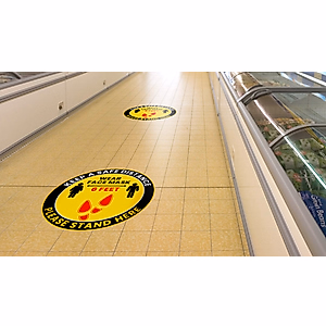 Design Skinz Social Distancing Floor Decal V1 - Pressure Sensitive Removable Anti-Slip Safety Stand Stickers 6 Feet Sign Marker for Carpet or Hard Floors -10” (Single Piece)