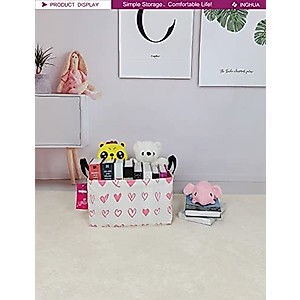 INGHUA Rectangular Storage Basket Fabric Organizer Bin for Toys,Books,Clothes,Gifts,Pets-Perfect for Home,Office,Nursery,Dorm,Shelf(Rec-Pink Hearts)