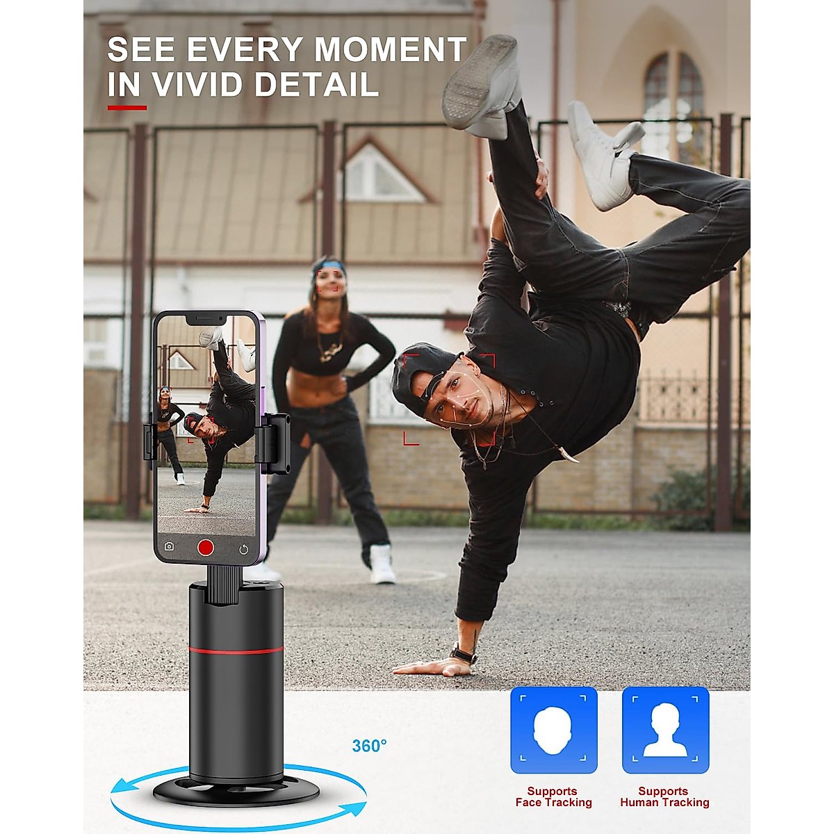 KOSCHEAL Auto Face Tracking Tripod, 360° Rotation with Stand,No App,Body Phone Tracking Tripod with Two Selfie Light,Gesture Control Smart Shooting Camera Mount for Live Vlog Streaming Video Tiktok