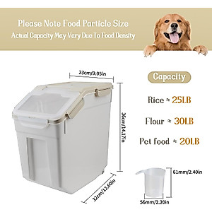 Rice Storage Container 25 lb (15 Liters) with Measuring Cup, 2 Packs Flour Storage Containers with Wheels, BPA Free Rice Dispenser Bin for Rice | Grain | Pet Food | Flour - Grey