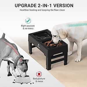 KungFuPet Elevated Dog Bowls, 2-in-1 Raised Slow Feeder Dog Bowls Stand with Anti Spill Non-Skid No Shaking Water Bowl 4 Height for Large Medium Dogs[Upgrade Version]