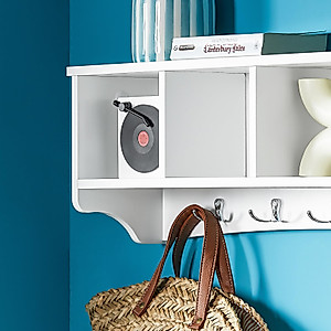 Haotian White Wall Shelf with Coat Hooks, Wall Coat Rack Entryway, Display Storage Unit with 4 Components 5 Bathroom Kitchen Cupboard, FRG48-L-W