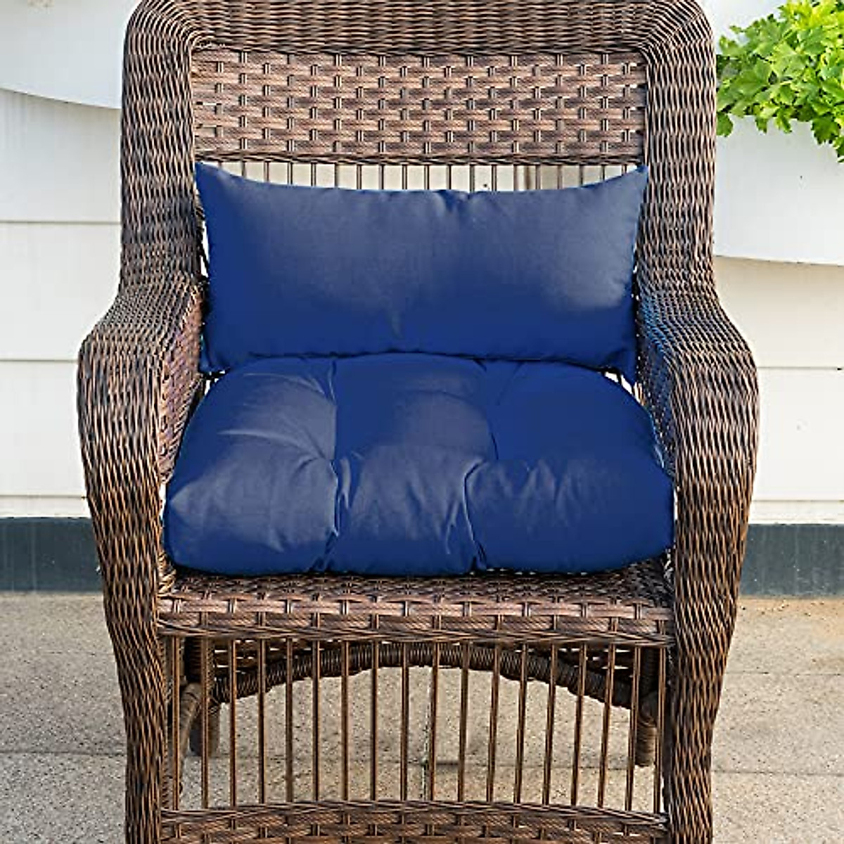 QILLOWAY Outdoor Patio Wicker Seat Cushions Group Loveseat/Two U-Shape/Two Lumbar Pillows for Patio Furniture,Wicker Loveseat,Bench,Porch,Settee of 5 (Navy Blue)