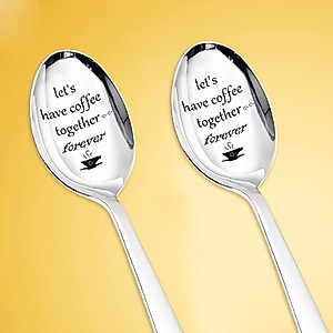 Couples Gifts Coffee Spoons Set Coffee Lovers Gifts for Wife Husband Anniversary Christmas Birthday Gifts for Girlfriend Boyfriend - Let's Have Coffee Together Forever Spoon